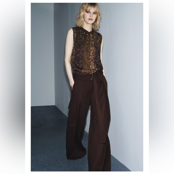 Zara | Tops | Zara Zw Collection Patchwork Beaded Sheer Top Blouse ...